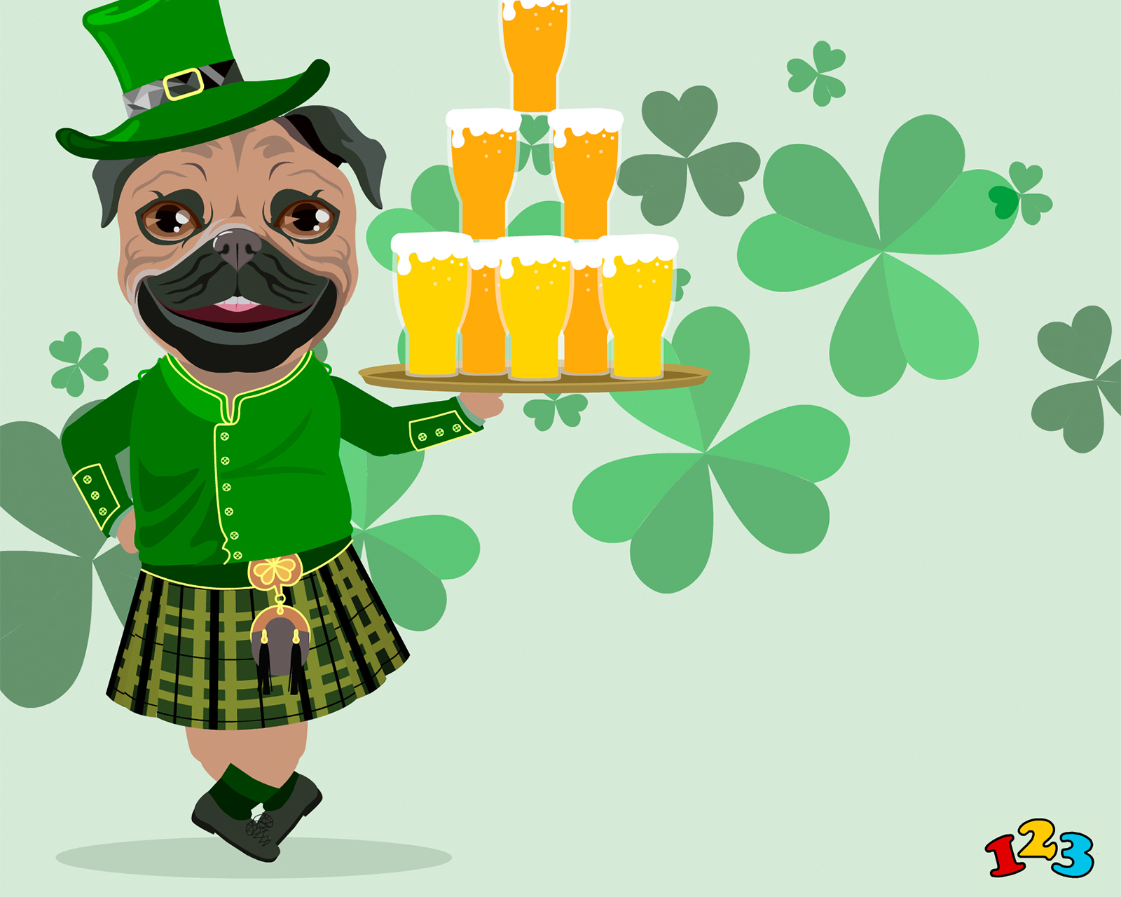 Pug in kilt - St. Patrick's Day - send free eCards from 123cards.com